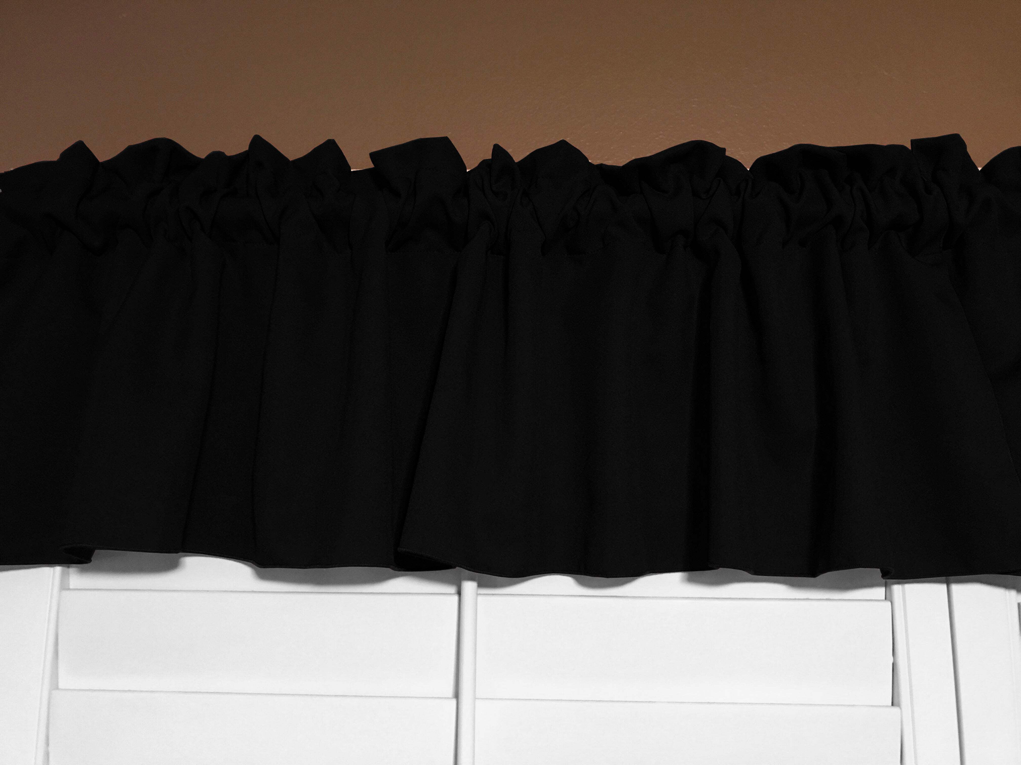 "Black Solid Polyester Poplin Window Valance with Topper, 58"" Wide ...