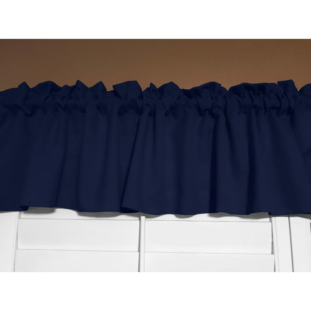 "Solid Polyester Poplin Navy Blue Window Valance, 58"" Wide with 3 ...
