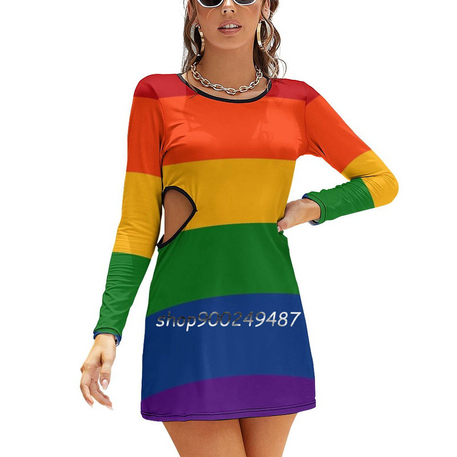 Solid Pride Flag Square Neck Dress Sweet Summer Dress Women Elegant ...
