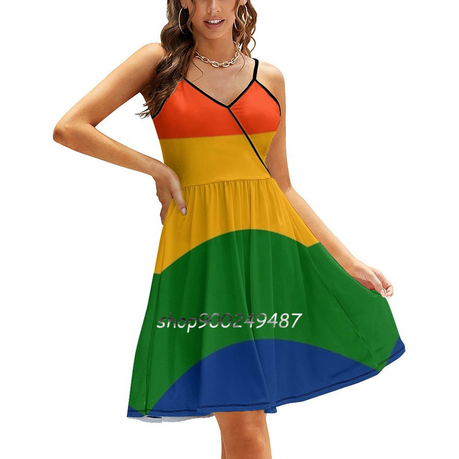 Solid Pride Flag Square Neck Dress Sweet Summer Dress Women Elegant ...