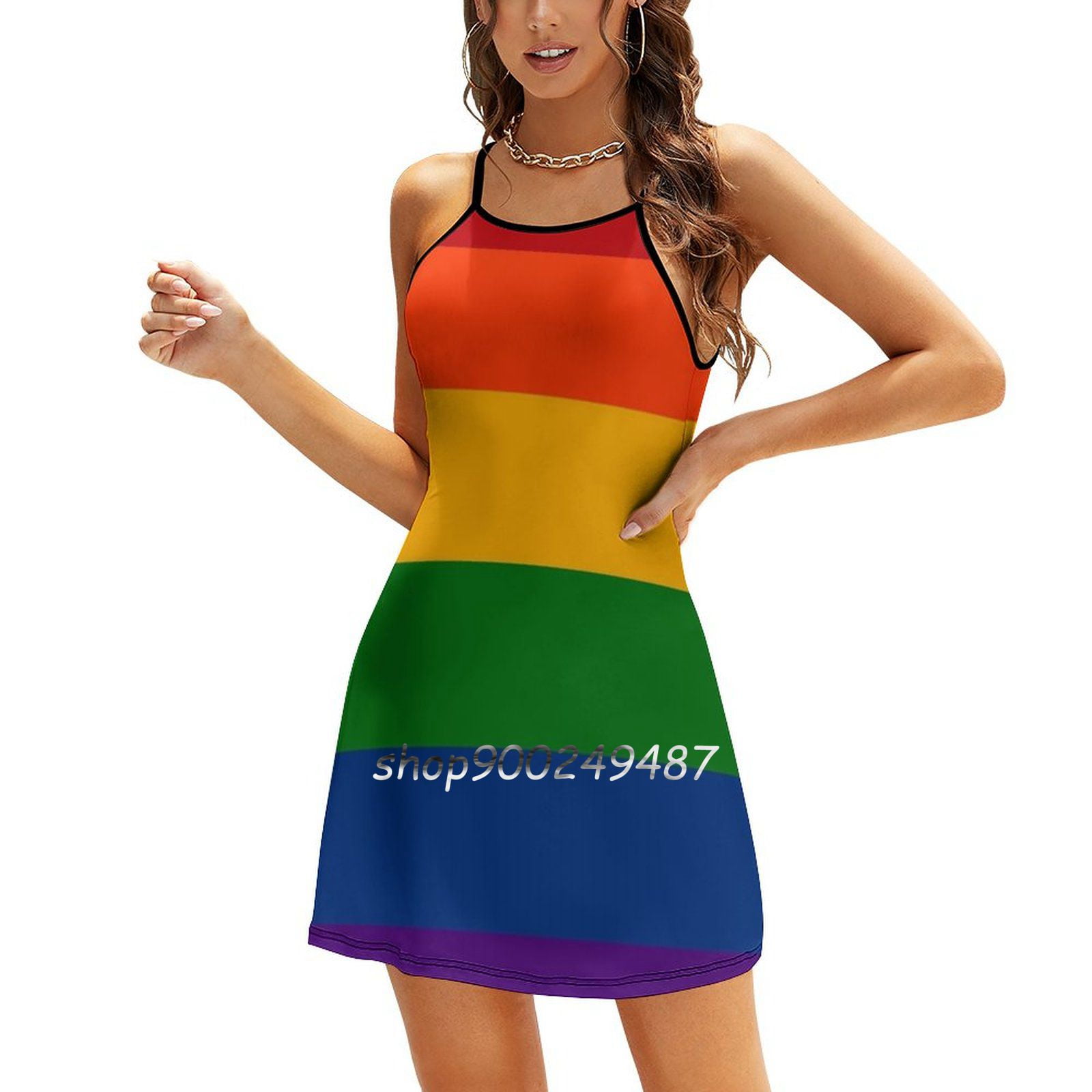Solid Pride Flag Square Neck Dress Sweet Summer Dress Women Elegant ...