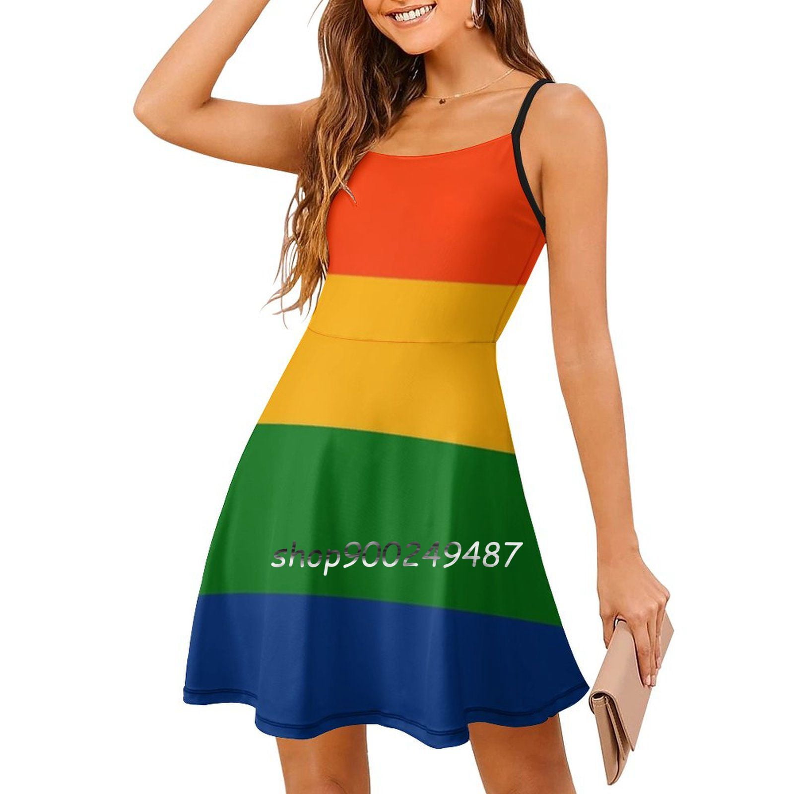 Solid Pride Flag Square Neck Dress Sweet Summer Dress Women Elegant ...