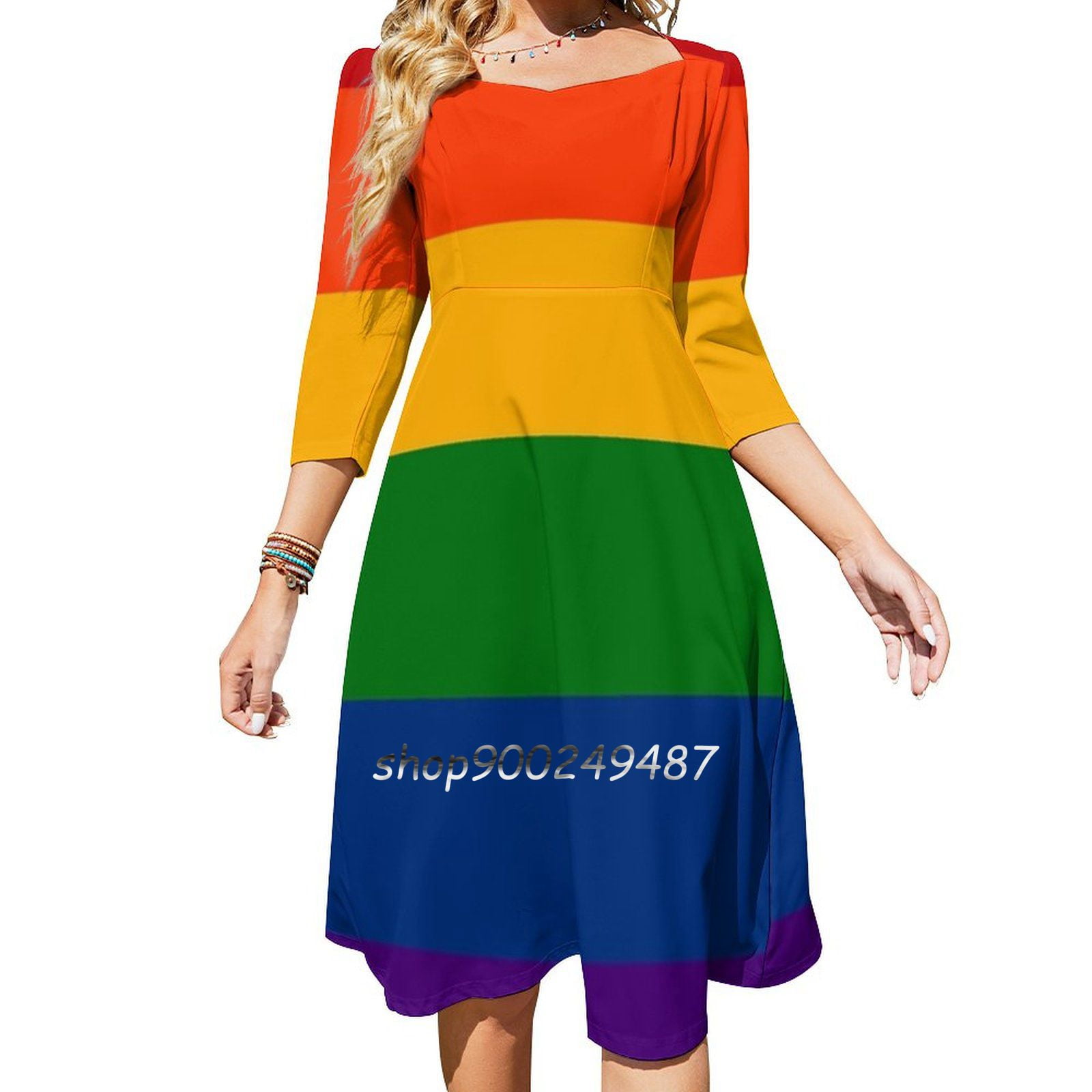 Solid Pride Flag Square Neck Dress Sweet Summer Dress Women Elegant ...