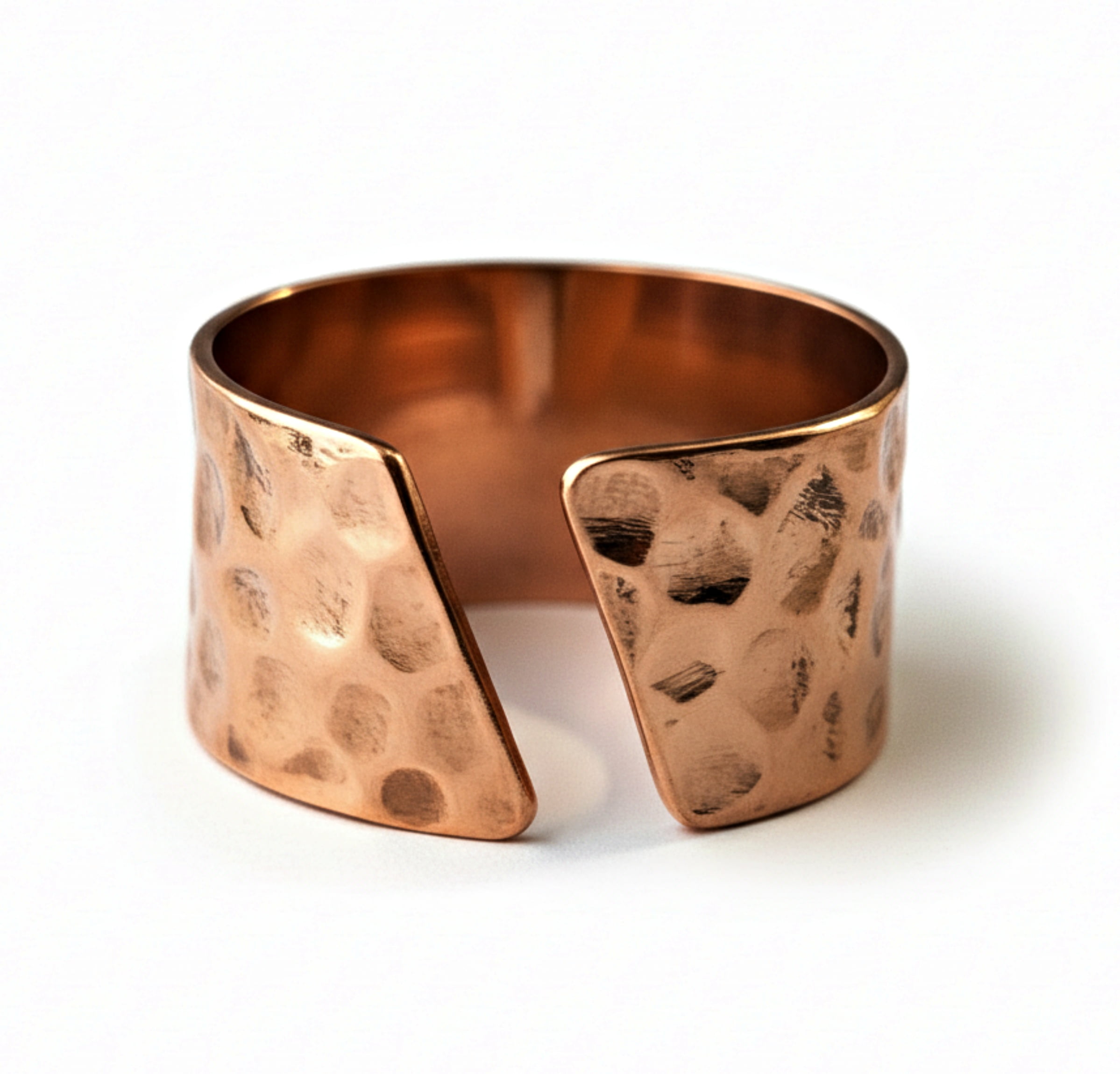 Solid Pure Copper Wide Band Ring, Hammered Texture Adjustable Open Band ...