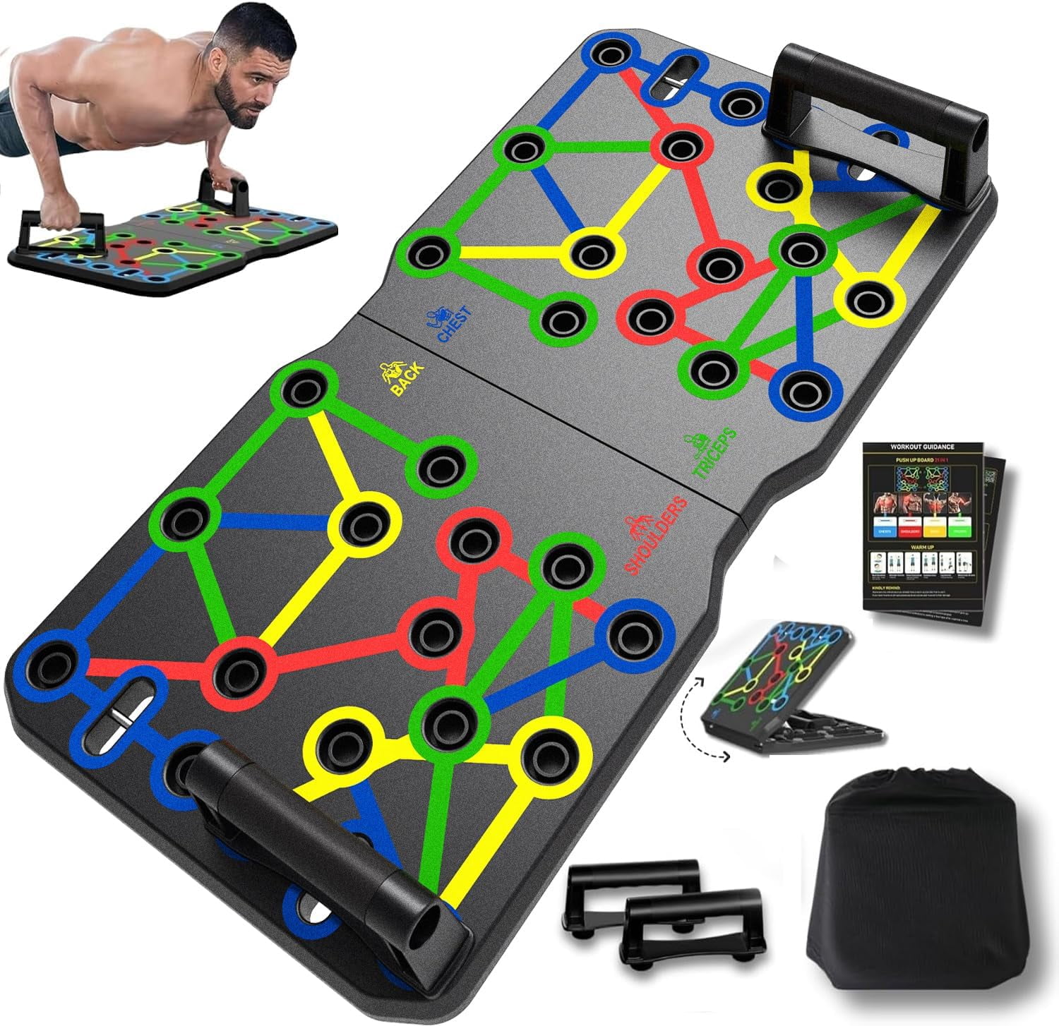 Solid Push Up Board, Portable 30-in-2 Workout Set for Push Up, Multi ...
