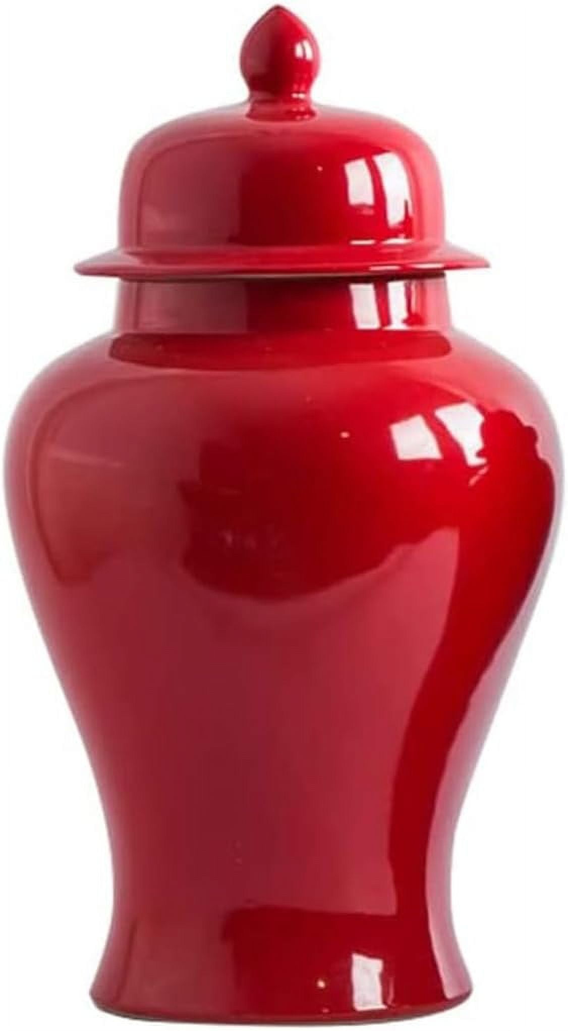 Solid Red Ceramic Ginger Jar with Lid for Home Decor,Tradition Flower ...