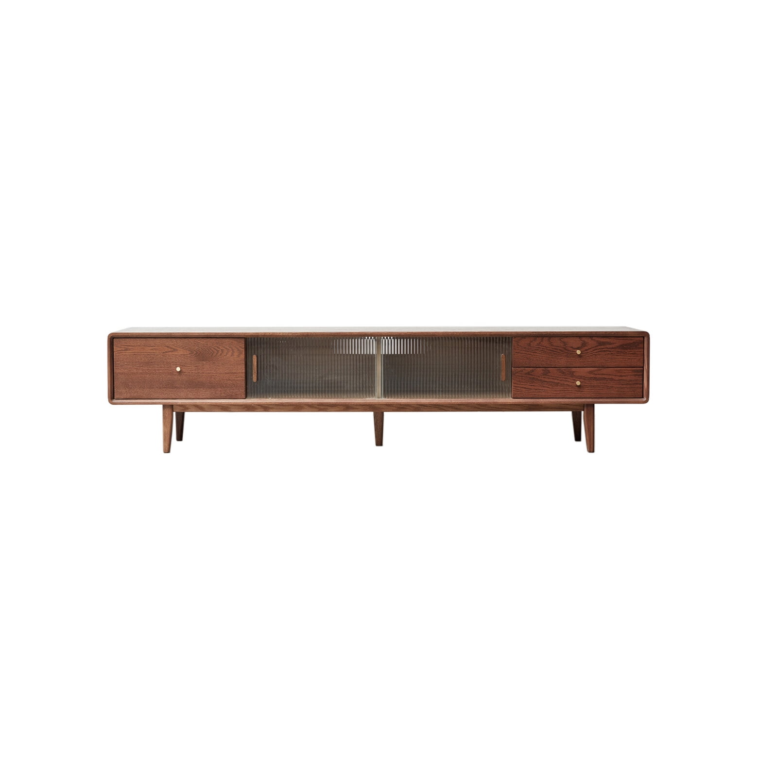 Solid Red Oak TV Cabinet with Walnut Finish, Glass Doors & Two Drawers ...