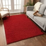 Solid Retro Modern Red Shag 3x5 ( 3'3'' x 5'3'' ) Area Rug Plain Plush ...