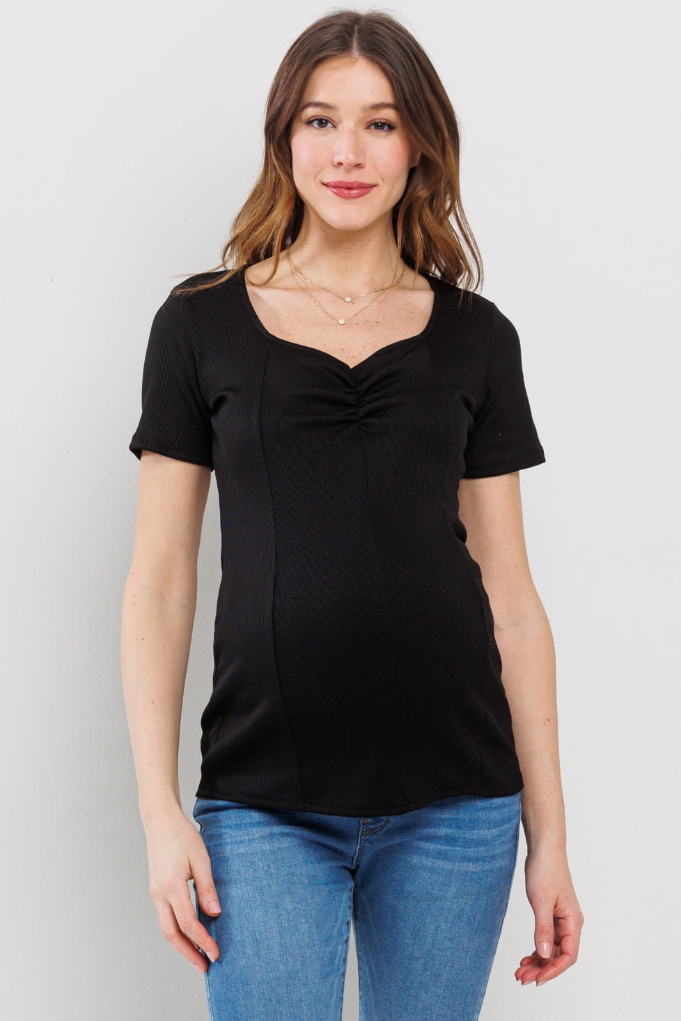 Solid Rib Knit Sweetheart Neckline Maternity Basic Top - Walmart.com