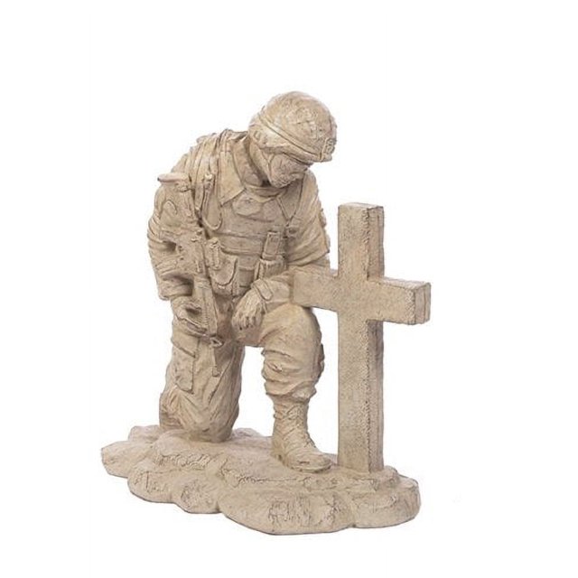 Solid Rock Stoneworks Kneeling Soldier Military Statue, 22in Tall ...