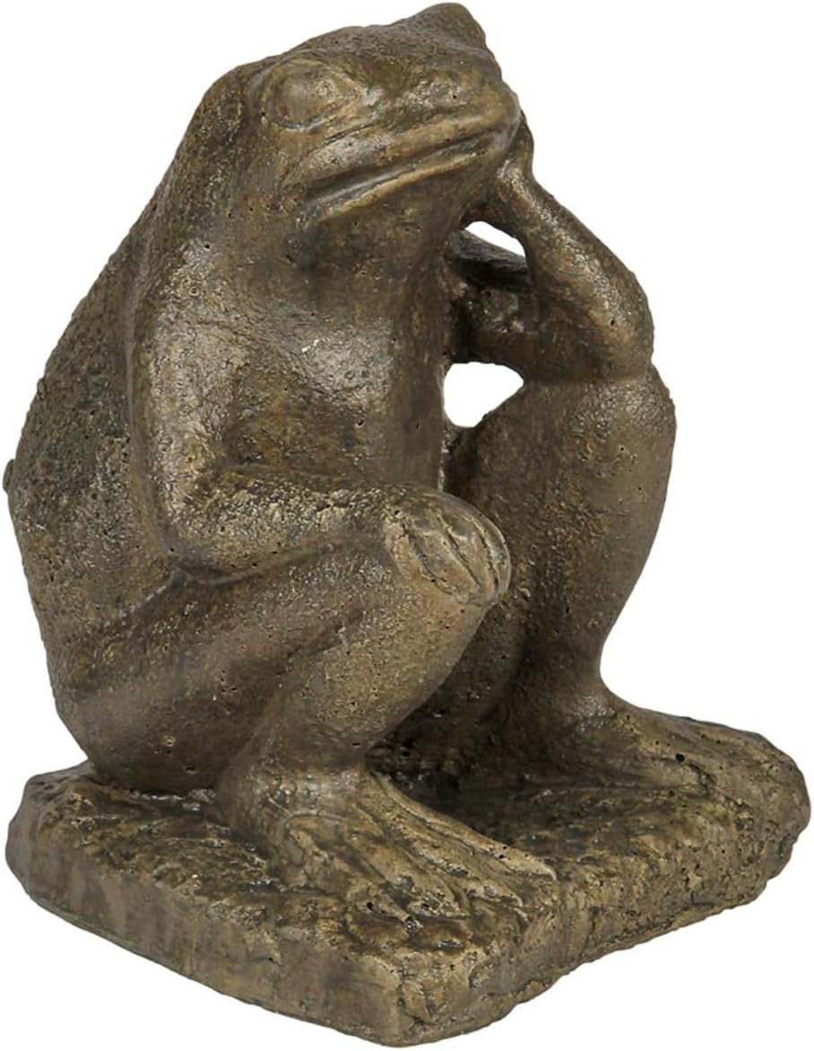 Solid Rock Stoneworks Bored Frog Concrete Statue, 8" Tall, Aged Pine ...