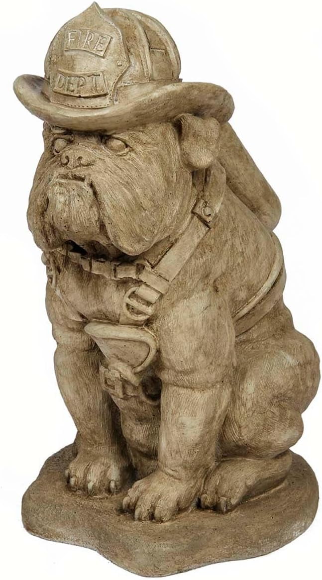 Solid Rock Stoneworks Bulldog Fireman Concrete Statue, 23" Tall, Buff Color - Walmart.com