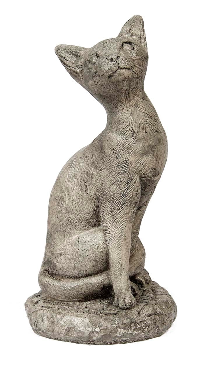 Solid Rock Stoneworks Cat Looking Up Stone Statue 14in Tall Pre Aged Color - Walmart.com