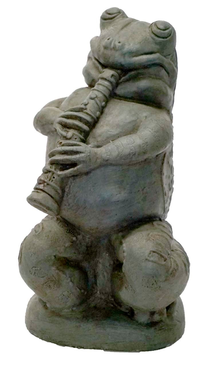 Solid Rock Stoneworks Frog with Flute Concrete Statue, 13" Tall ...