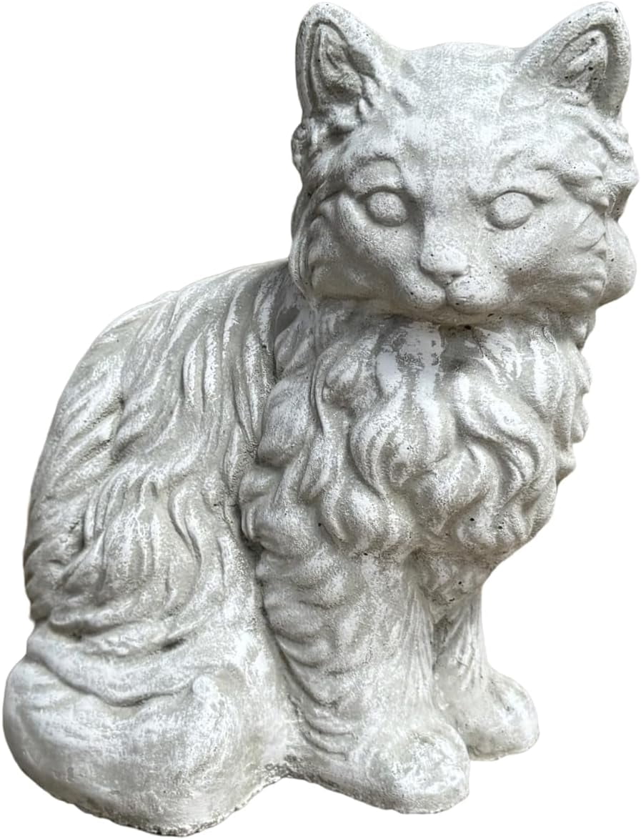 Solid Rock Stoneworks Furry Cat Concrete Garden Statue, 11" Tall ...