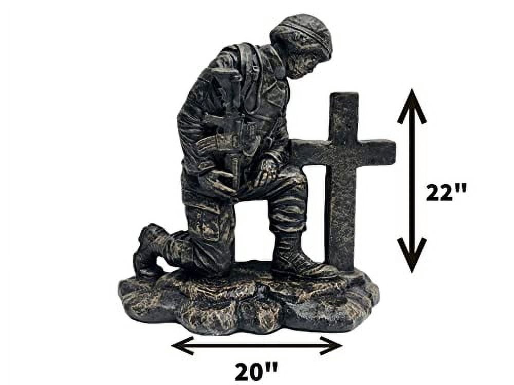 Solid Rock Stoneworks Kneeling Soldier at Cross- Autumn - 22" Tall x 20 ...