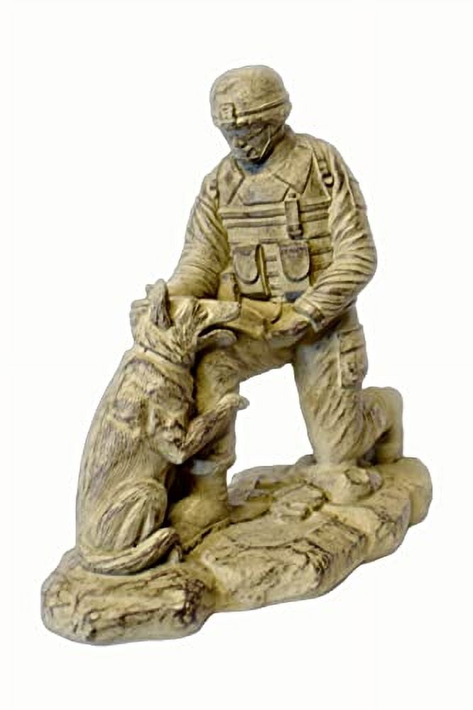 Solid Rock Stoneworks Kneeling Soldier with Dog Stone Statue 18in Tall ...