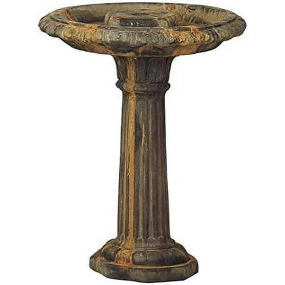 Solid Rock Stoneworks Large Column Birdbath - 30" Tall x 22" Diameter - Rust - Walmart.com