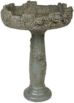 Solid Rock Stoneworks Large Floral Birdbath 2 Piece - 32" Tall- Cypress ...