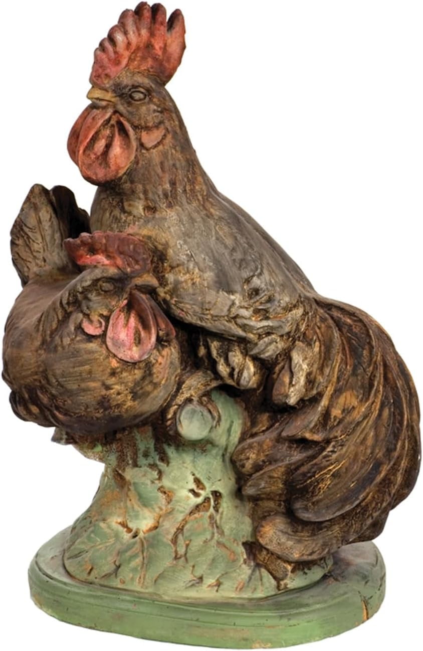 Solid Rock Stoneworks Large Hen & Rooster Concrete Statue, 12" Tall ...