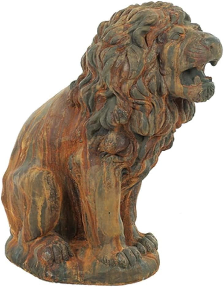 Solid Rock Stoneworks Large Lion Concrete Statue, 31" Tall, Rust Color ...