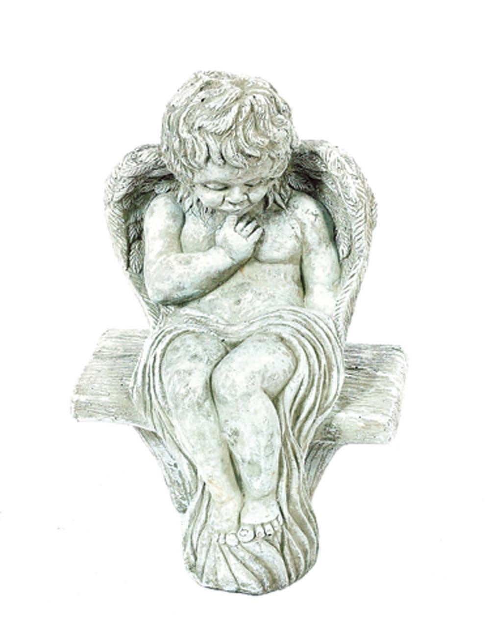 Solid Rock Stoneworks Memory Sitting Angel Stone Statue 13" Tall Marble ...