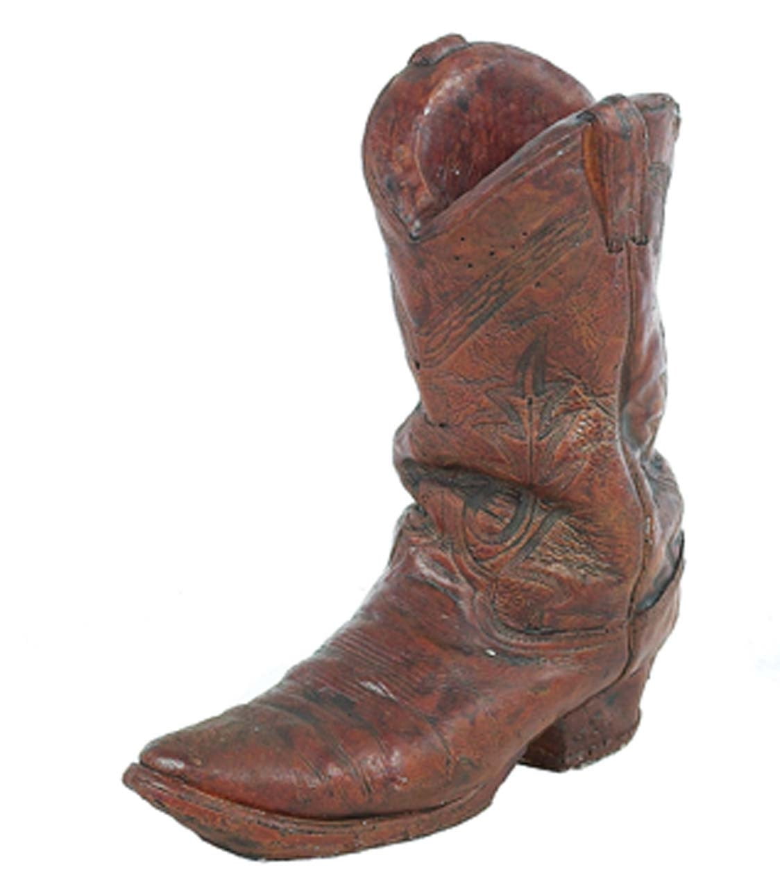 Solid Rock Stoneworks Small Cowboy Boot Stone Statue 13" Tall Walnut ...