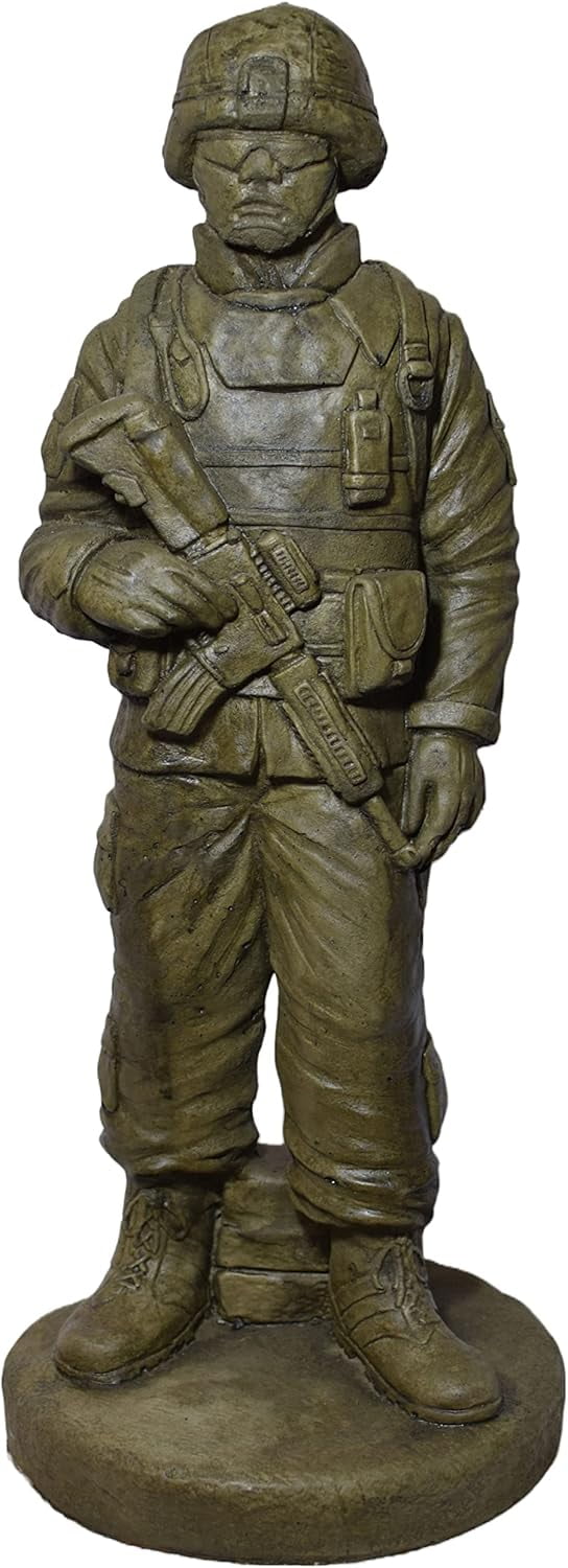 Solid Rock Stoneworks Standing Soldier Stone Statue 25" Tall Sage Color ...
