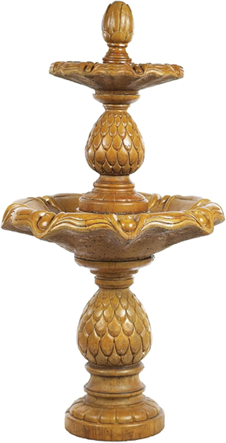 Solid Rock Stoneworks Tall Pedestal Pineapple Concrete Fountain - 54" Tall - Autumn Wheat ...