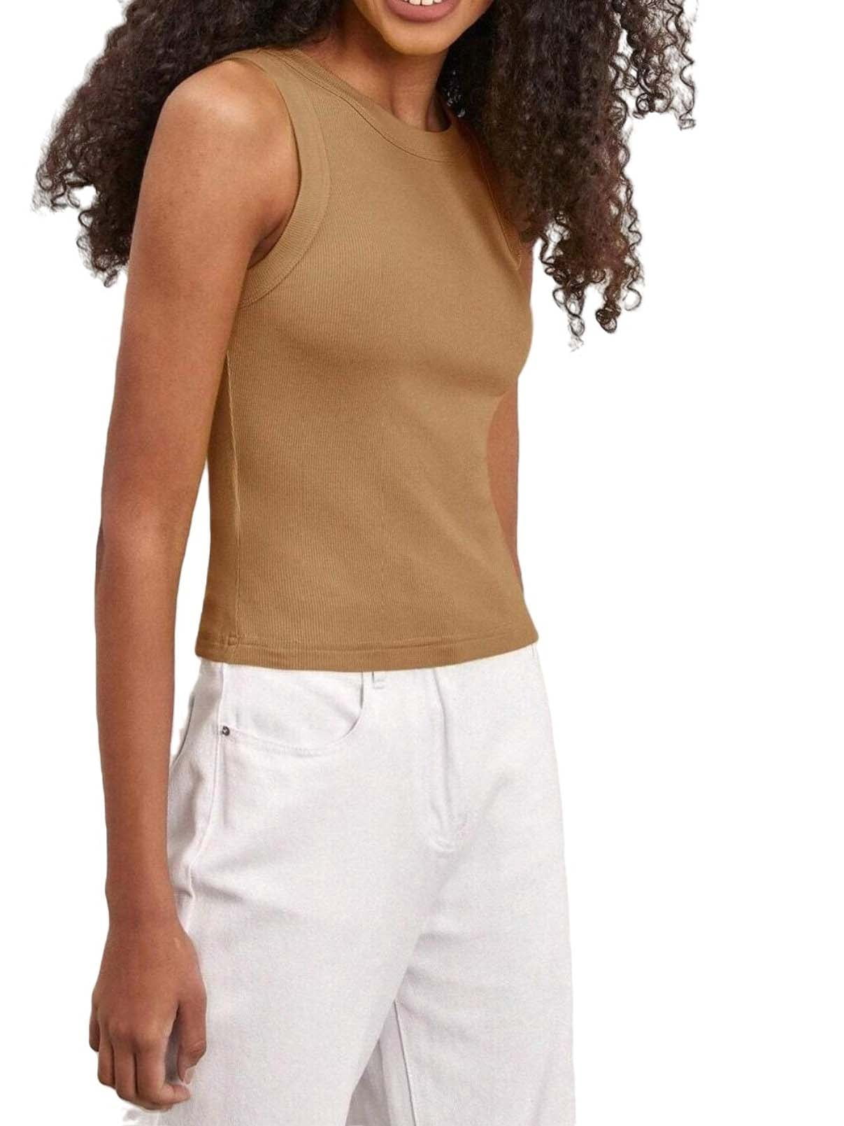 Solid Round Neck Tank Brown Women Tank Tops & Camis (Women's) - Walmart.com