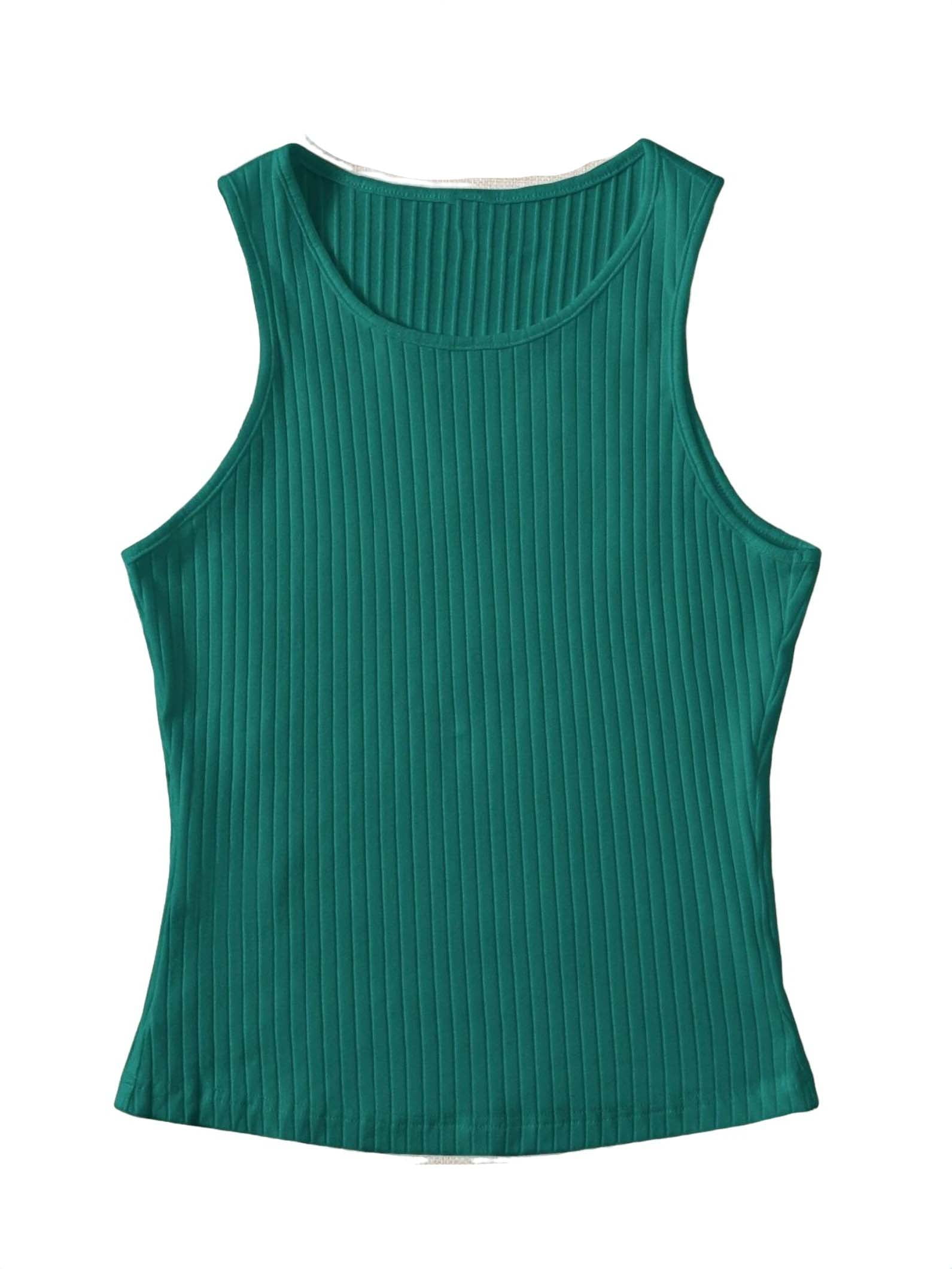 Solid Round Neck Tank Dark Green Women Tank Tops & Camis (Women's ...