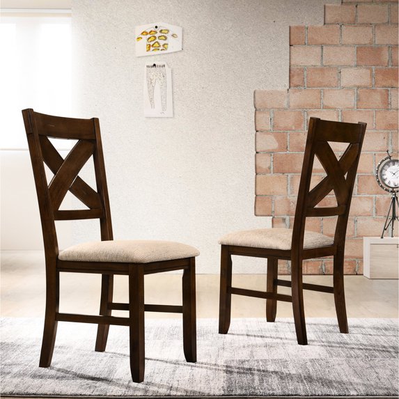 Solid Rubberwood Dining Chairs Set of 2 | X-back Armless Design with ...