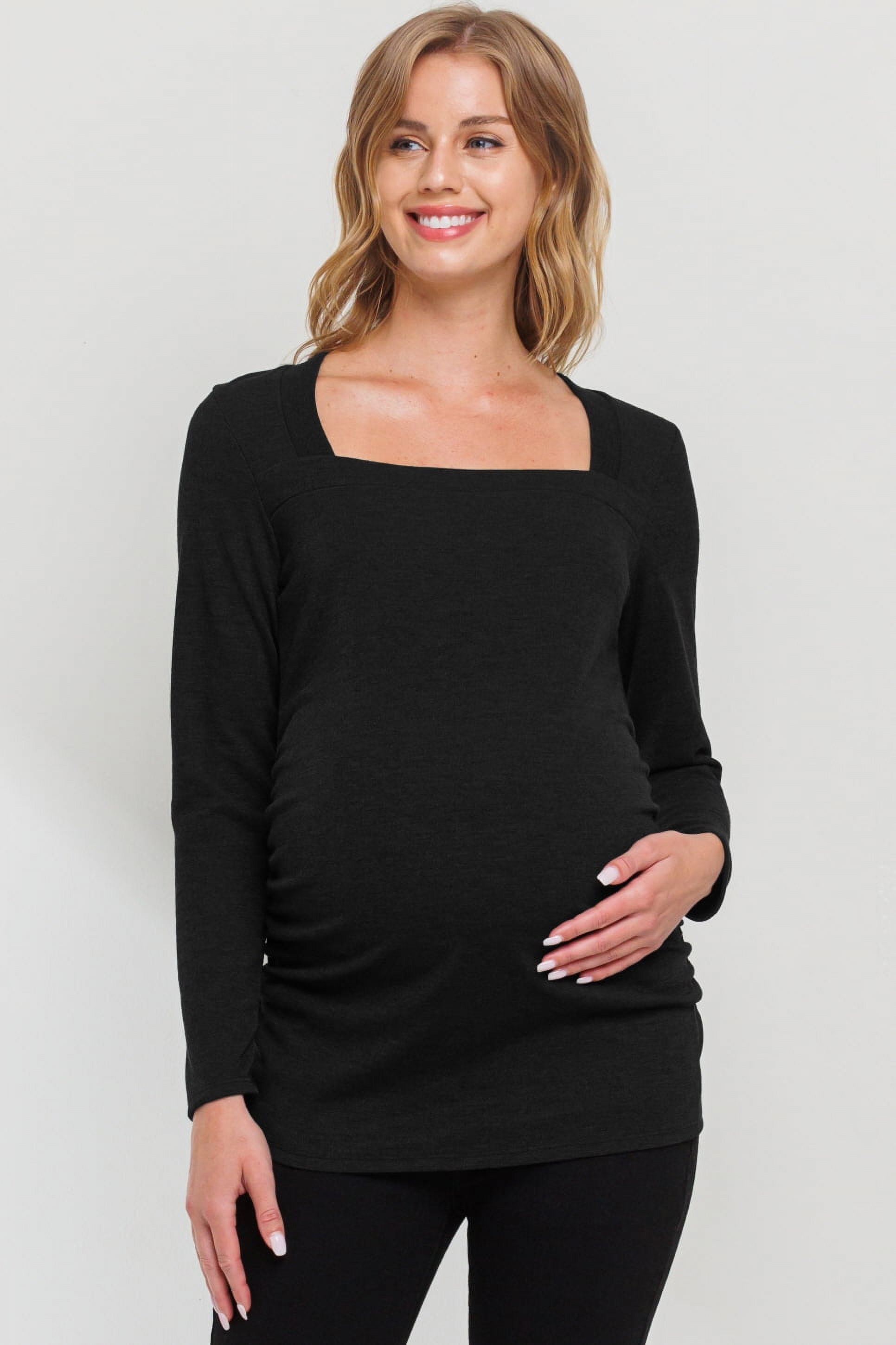 Solid Ruched Long Sleeve Square Neck Maternity Top - Walmart.com