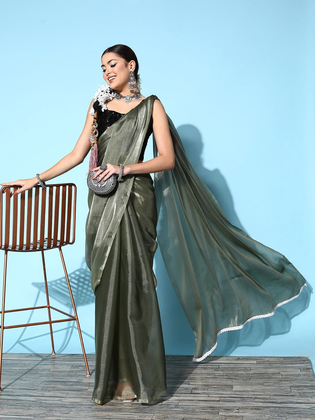 Solid Saree with Embellished border - 19494116 - Walmart.com