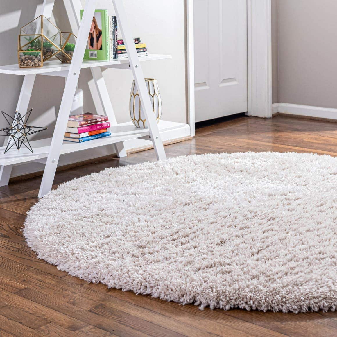 Solid Shag Area Rug 3 Ft Round Linen Shag Rug Perfect for Kitchens ...