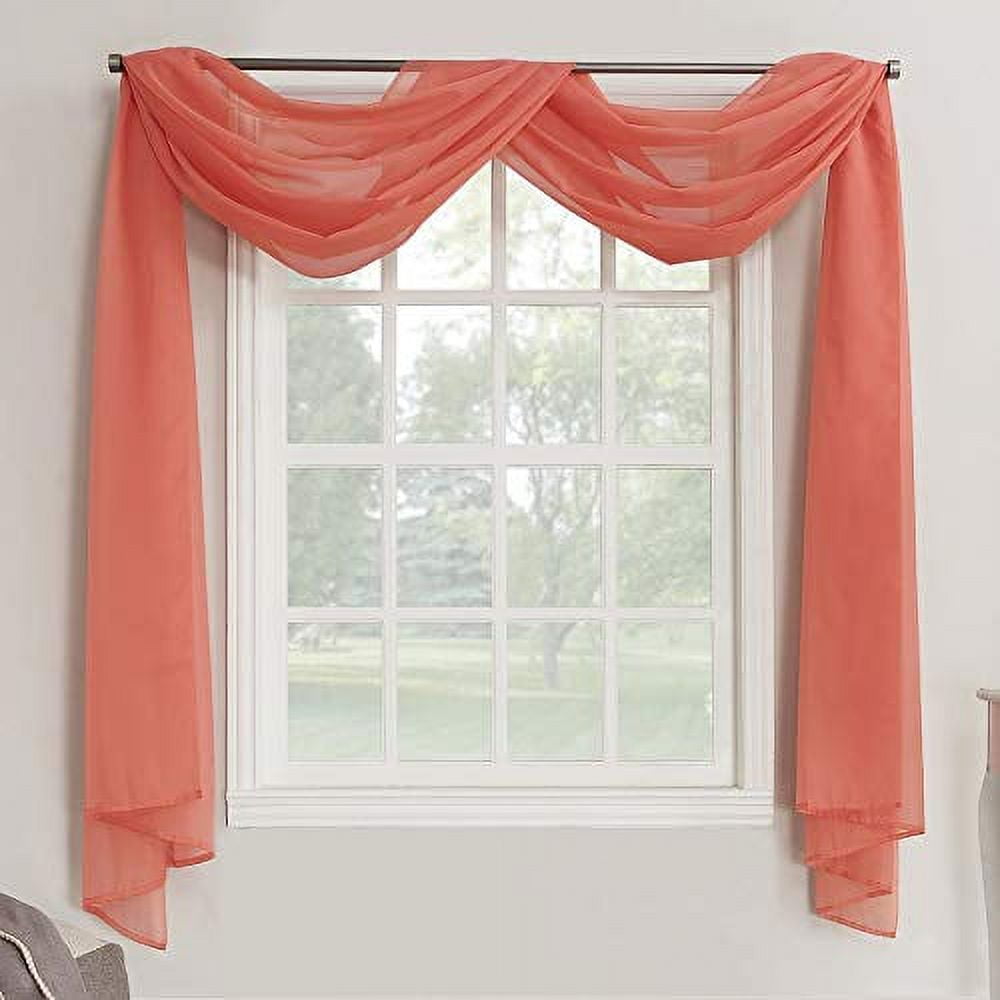 Decotex Solid Salmon Sheer Window Scarf Valance, 37 x 216 Inches ...