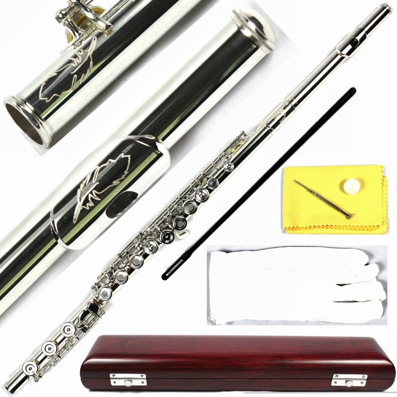 Solid Silver Head Joint 17 Keys Open Hole Flute Key of C Italian Pads ...