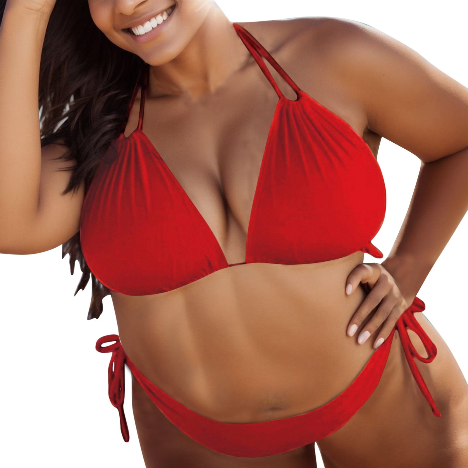 Solid Size Suit Push Supportive Bikini Tops for Large Bust Bikini Swimwear Padded Bathing Double ...