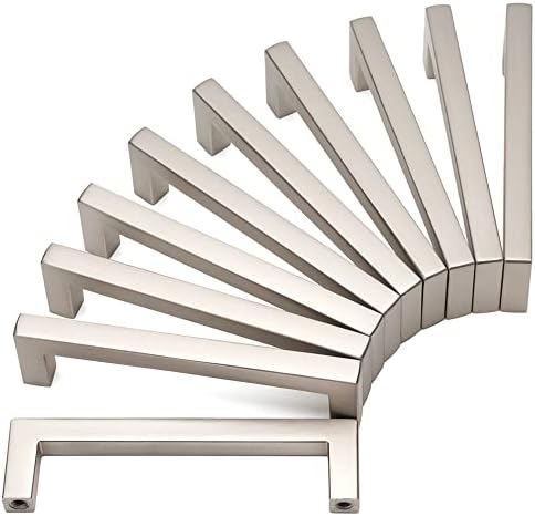 Solid Square Bar Cabinet Handle - Brushed Nickel Furniture Pull, 3.8 ...