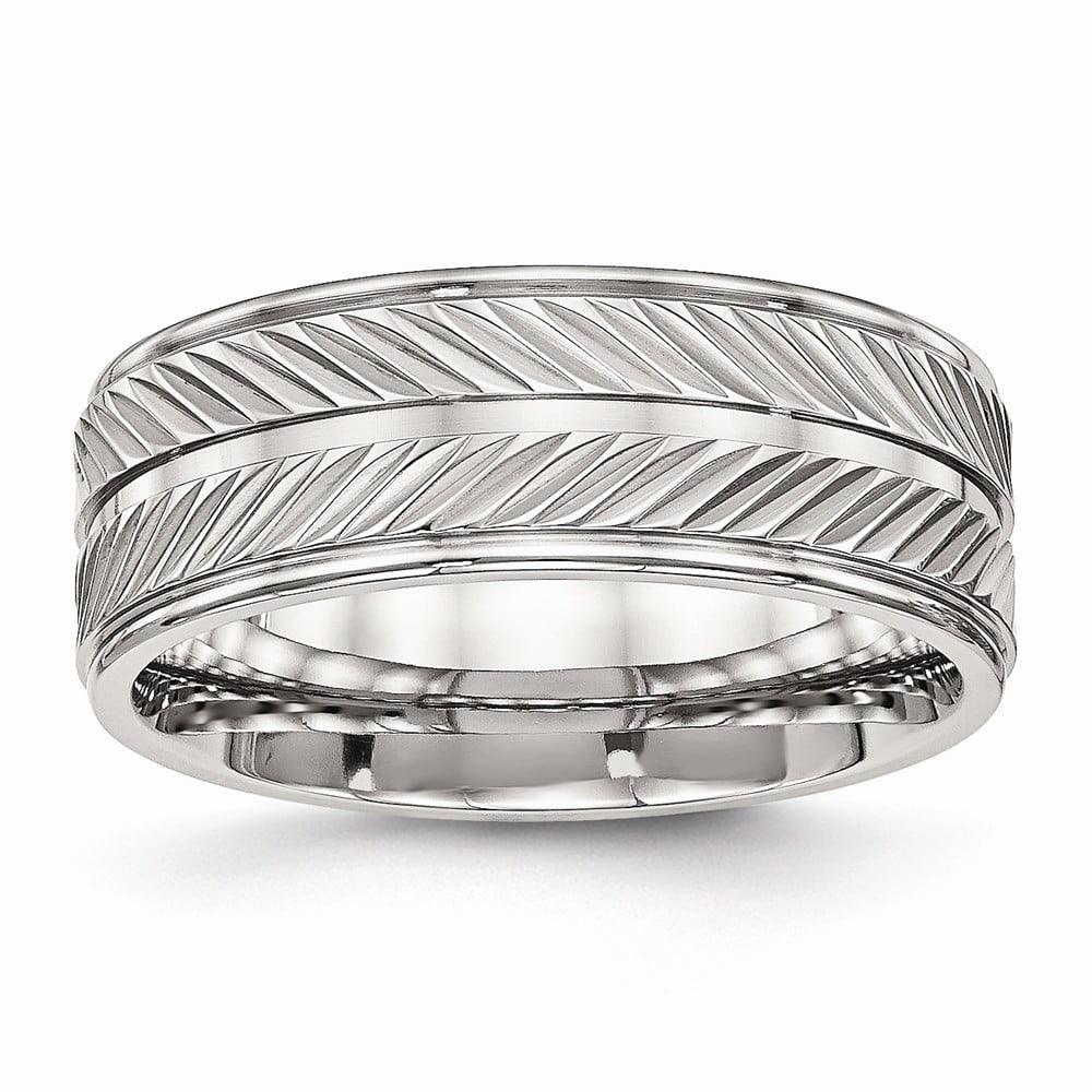 Solid Stainless Steel Men's Grooved Wedding Band Ring Size 11.5 ...