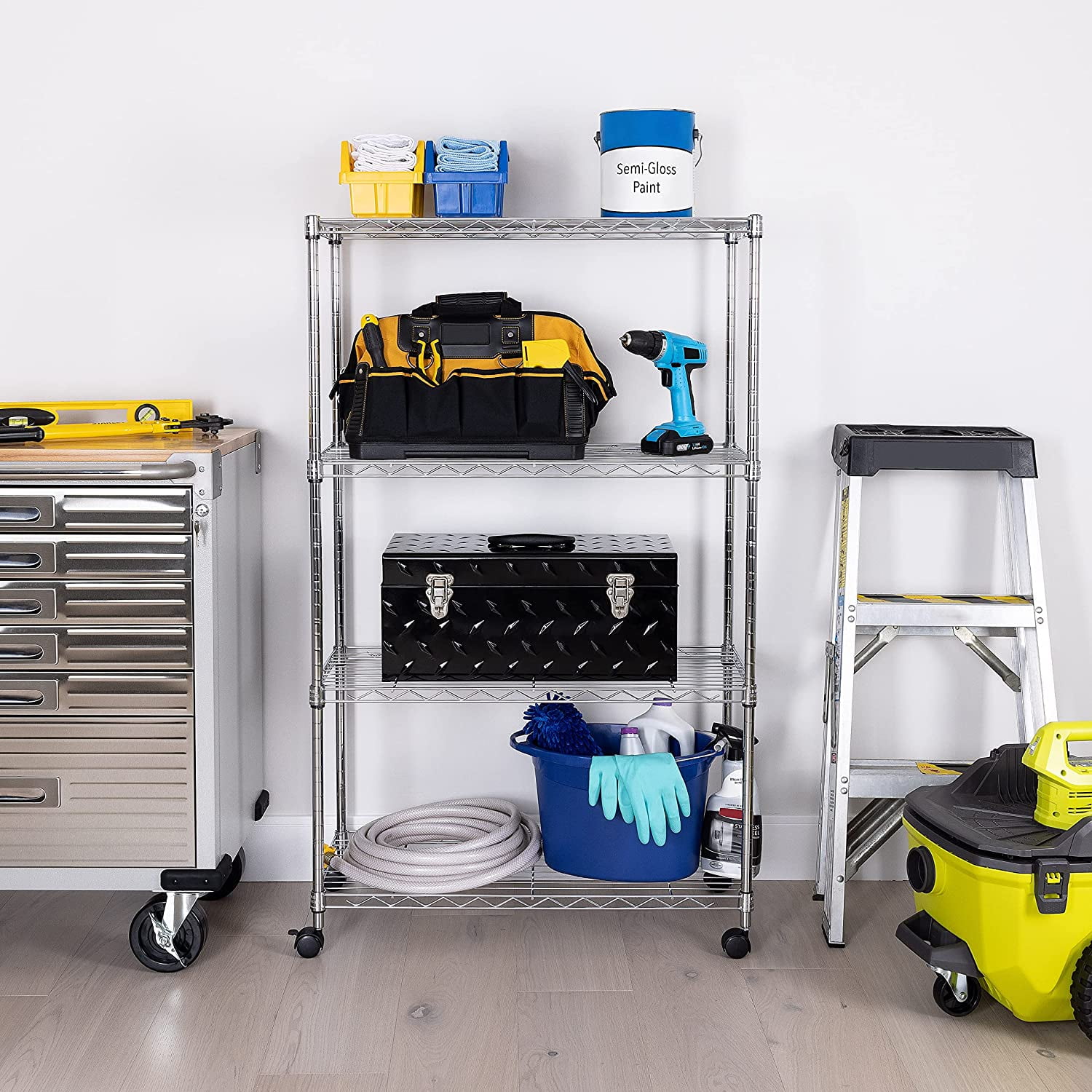 Solid Steel Wire Shelving Storage Unit - 4-Tier, 30" W x 14" D, Chrome ...