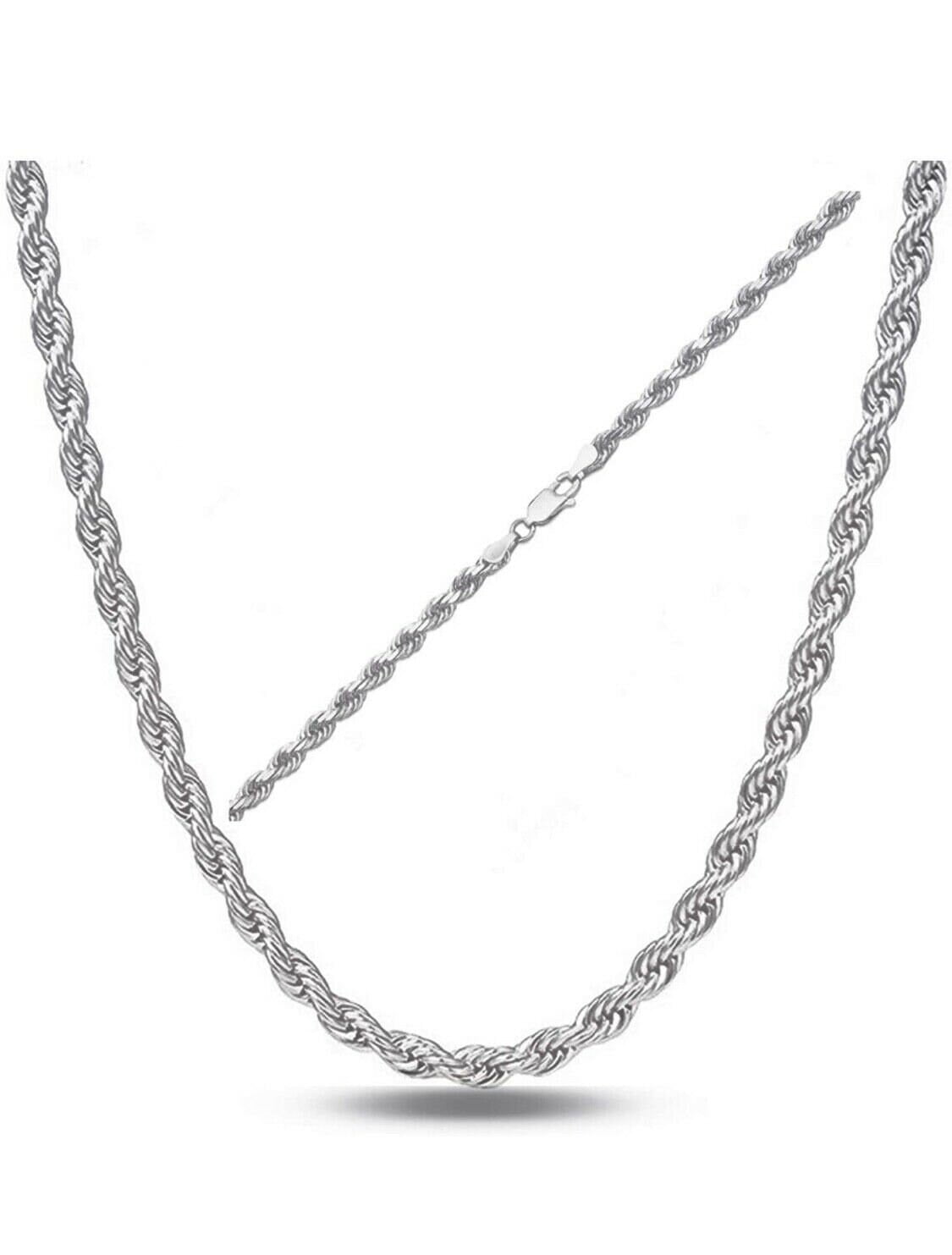 Solid Sterling Silver Diamond Cut Rope Chain Necklace Italian Made 925 ...