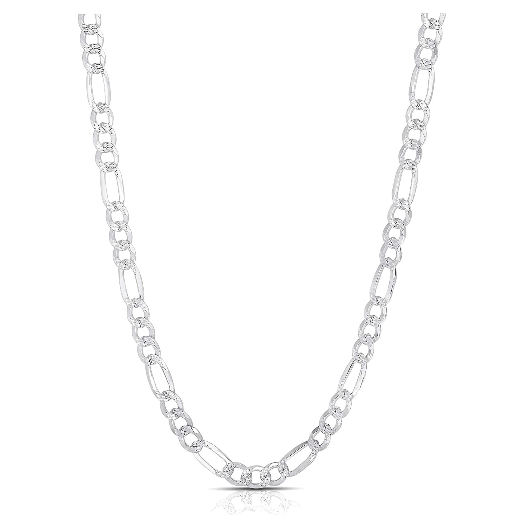 Solid Sterling Silver Figaro Link Diamond-Cut Pave .925 ITProLux ...