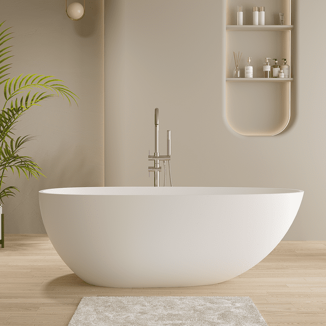Solid Surface Freestanding Bathtub 67 inch, 25mm thick, LIGMIRR Egg ...