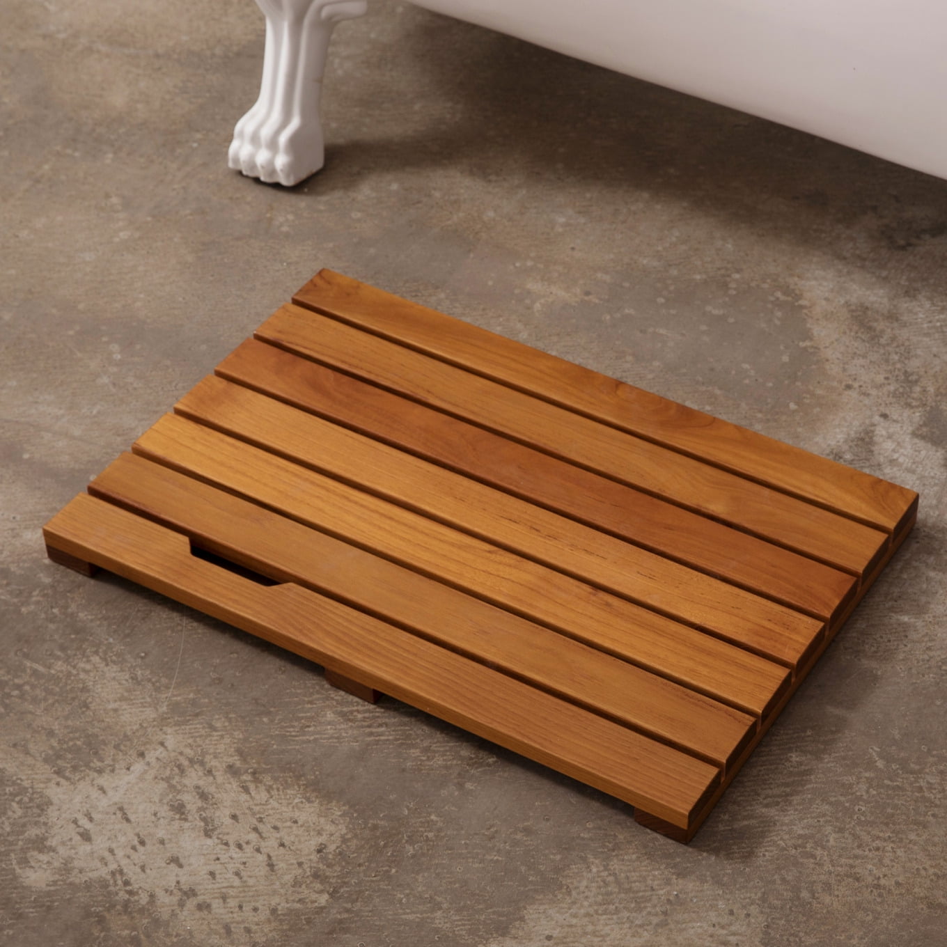 Solid Teak Shower Mat, Log Color Bathroom Wooden Anti-Slip Mat, Wood ...