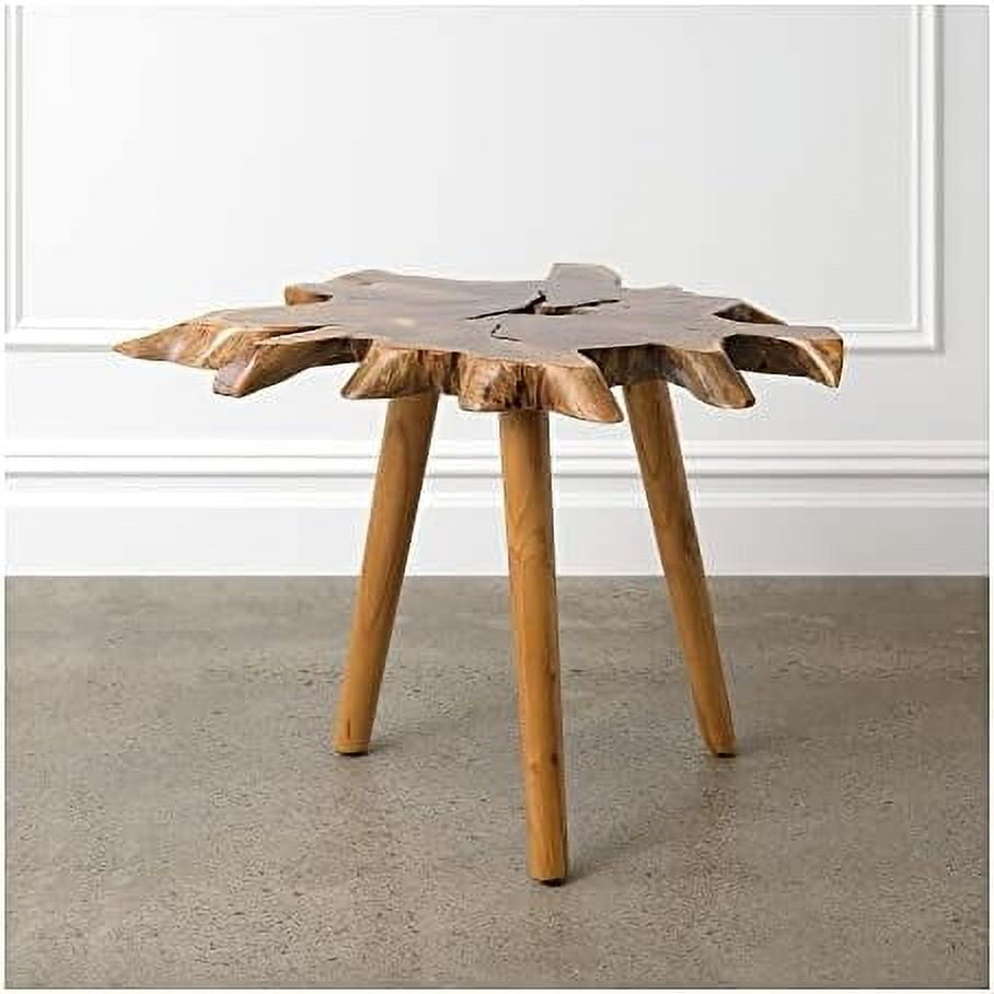 Solid Teak Slab Live Edge Side Table with Burnt Edge and Bubut Wood ...