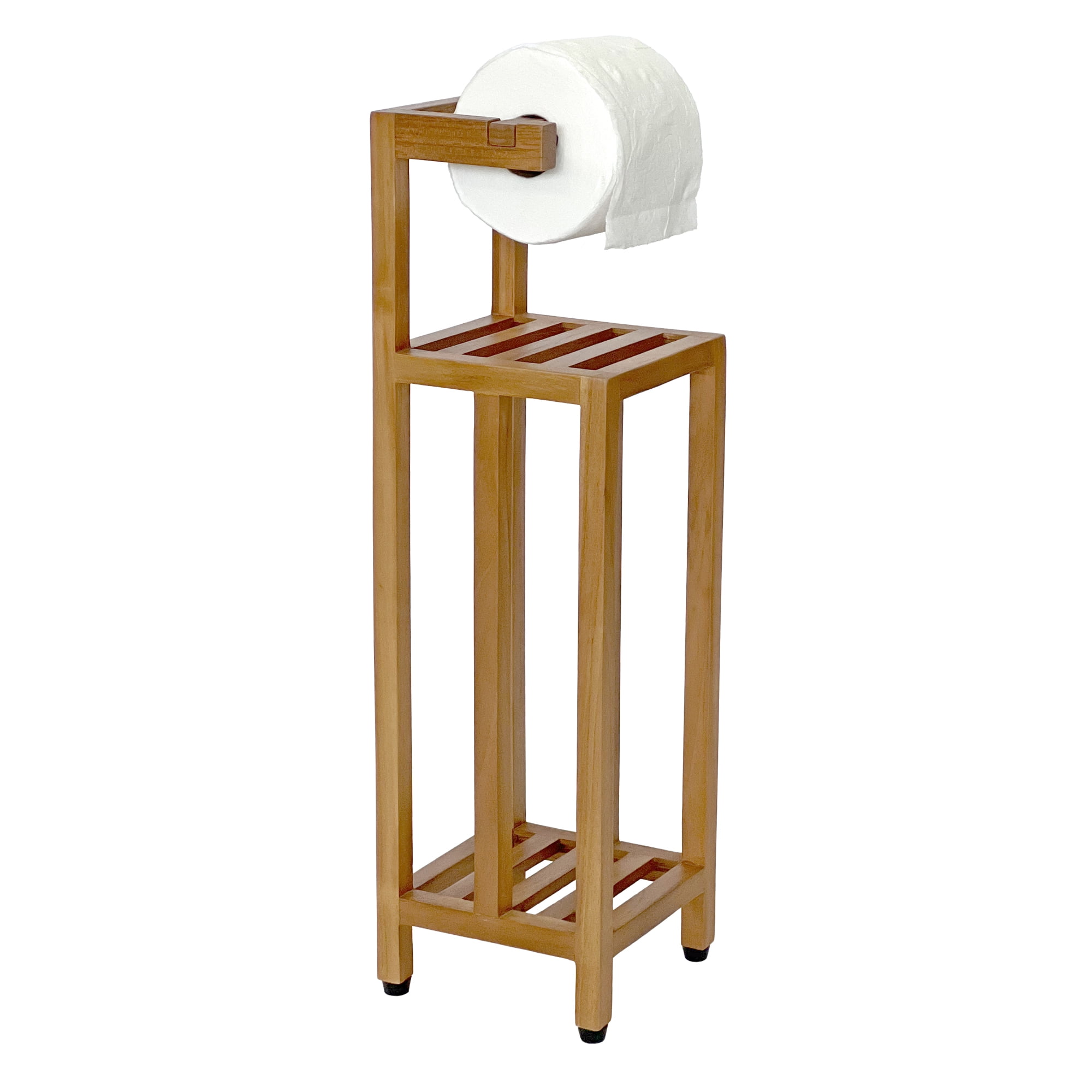 Solid Teak Toilet Paper Holder Stand with Shelf - Walmart.com