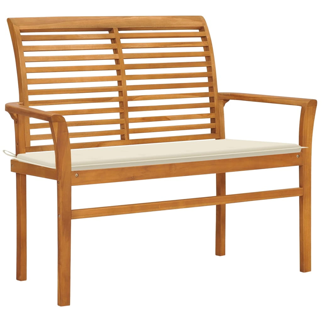 Solid Teak Wood Patio Bench with Cream Cushion, Weather-Resistant ...