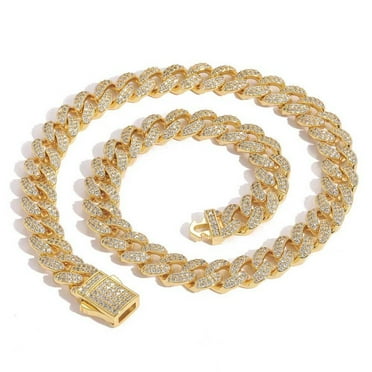 Width 12MM Iced Out Miami Cuban Link Chain for Men, 16-24 Inch ...