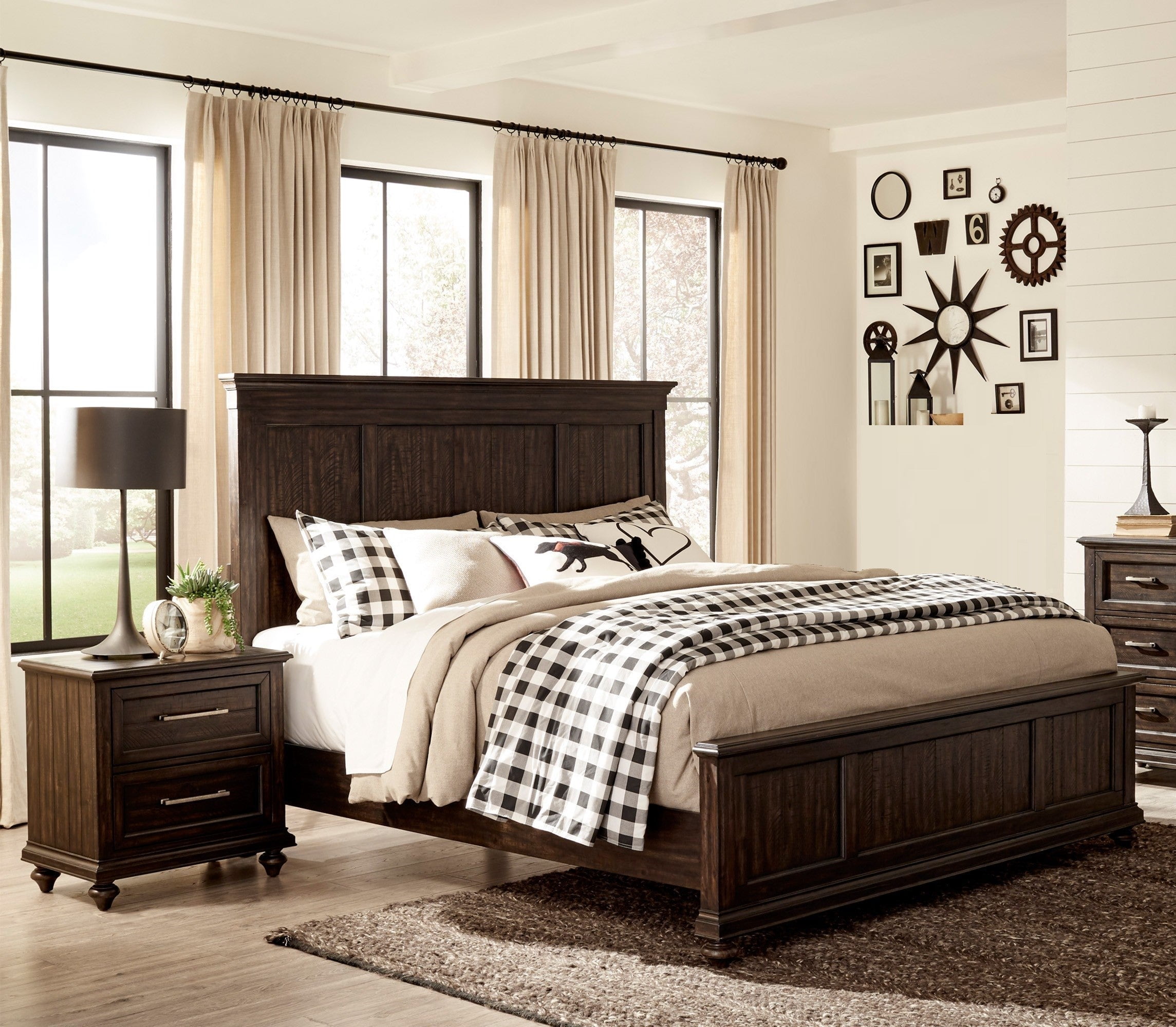 Solid Transitional Style 3pc Bedroom Set King Bed Two Nightstands ...